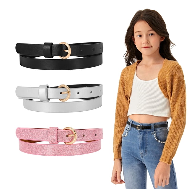 3 Pack Glitter Girls Belt Colorful Kids Skinny Belts for Jeans Dress ...