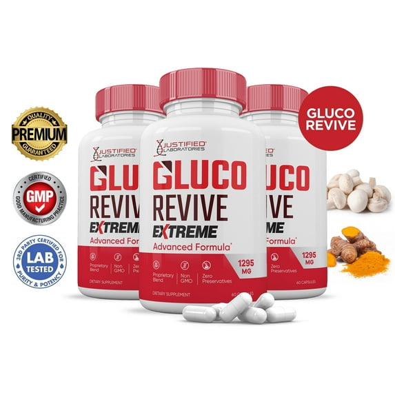 (3 Pack) Gluco Revive Extreme Formula 1295MG Glucorevive Glycogen Support 180 Capsules - Walmart.com