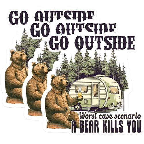 (3 Pack) Go Outside Decals - Camping Trailer - Funny Bear Laptop Decal ...