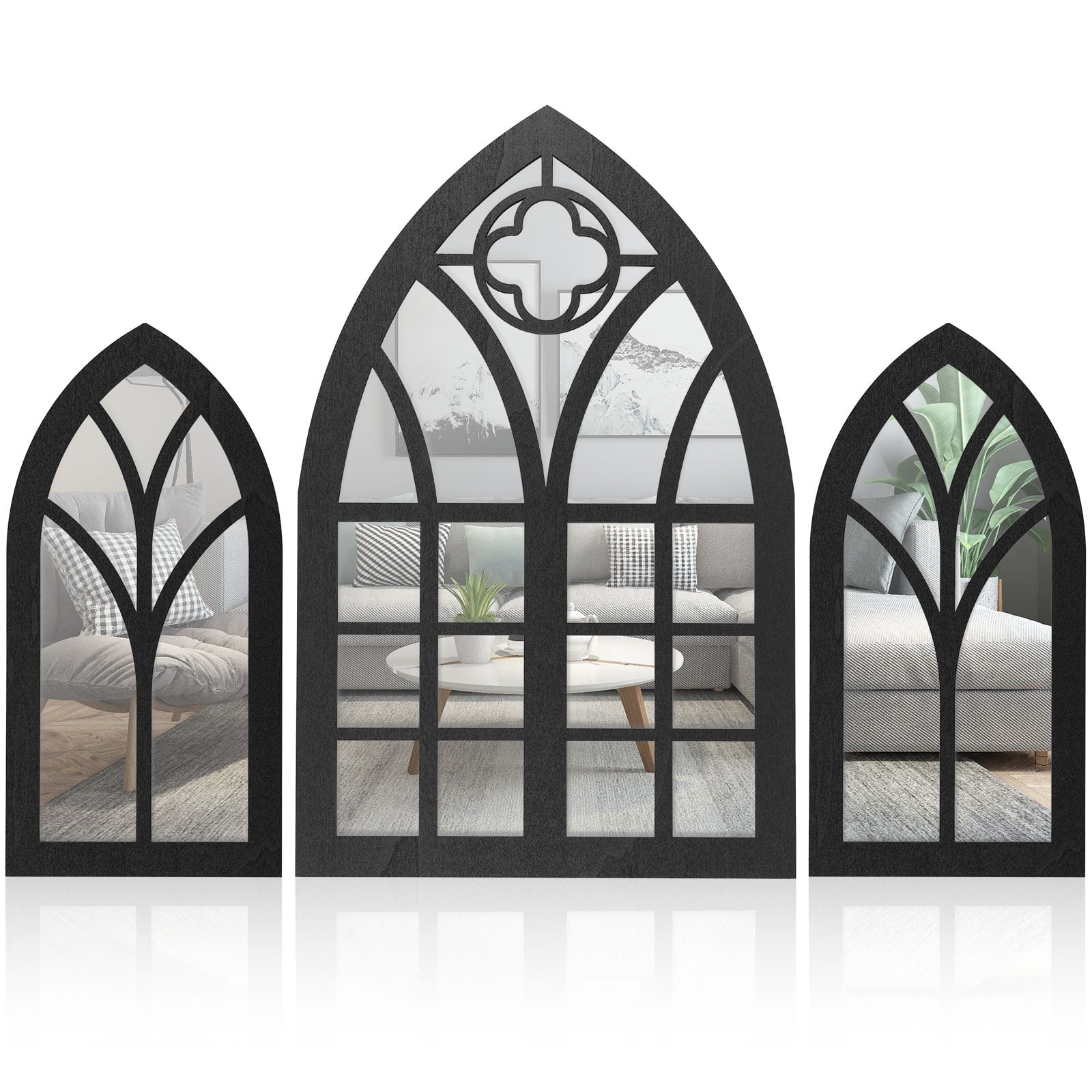 3 Pack Gothic Mirrors Wall Decor, Cathedral Arch Frame Tiny Mirror Goth ...