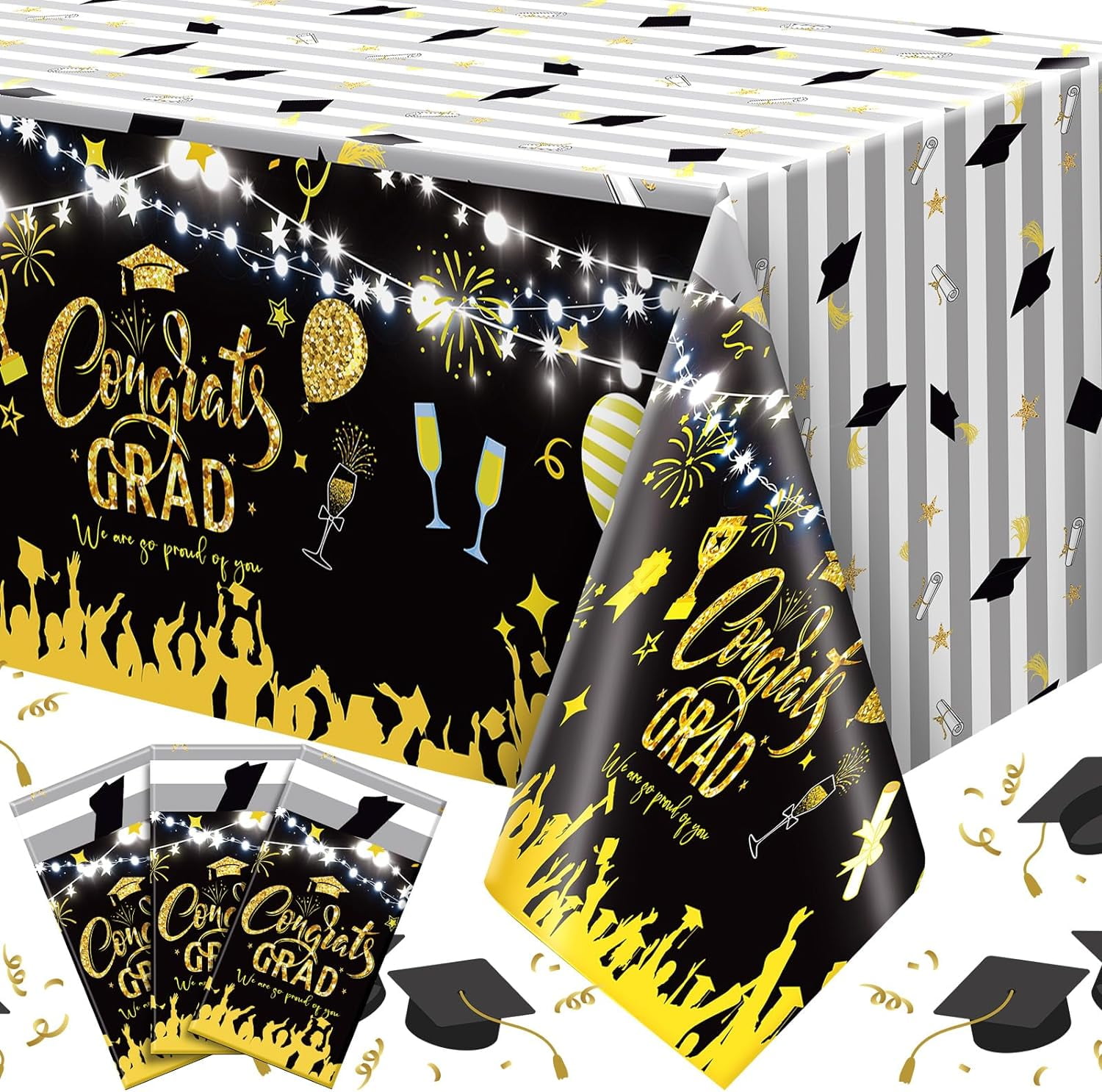 3 Pack Graduation Tablecloth 54"x 108" Grad Tablecover Disposable ...