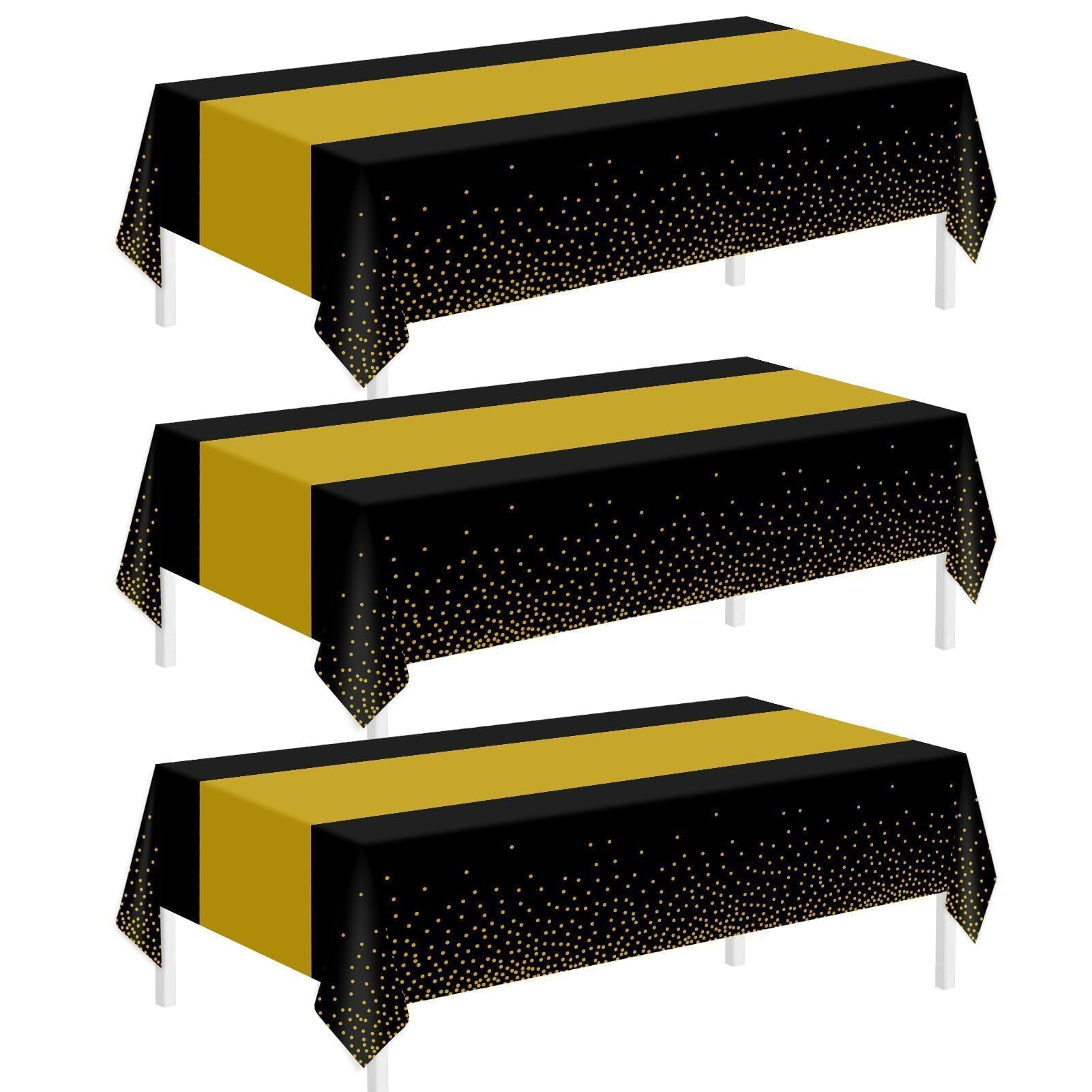3 Pack Graduation Tablecloth Disposable Black and Gold Party ...