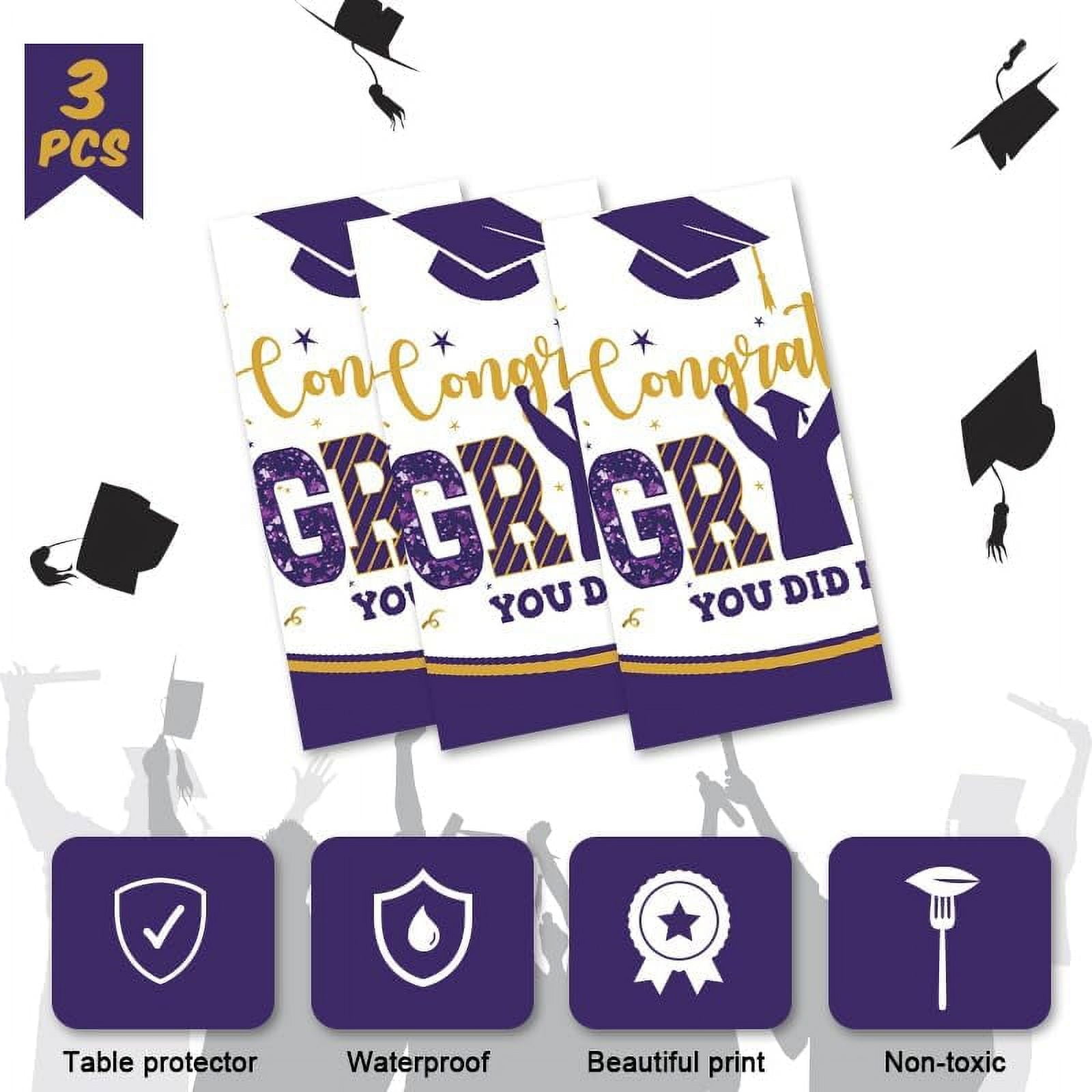 3 Pack Graduation Tablecloths Class Of 2024, Purple And Gold Plastic ...
