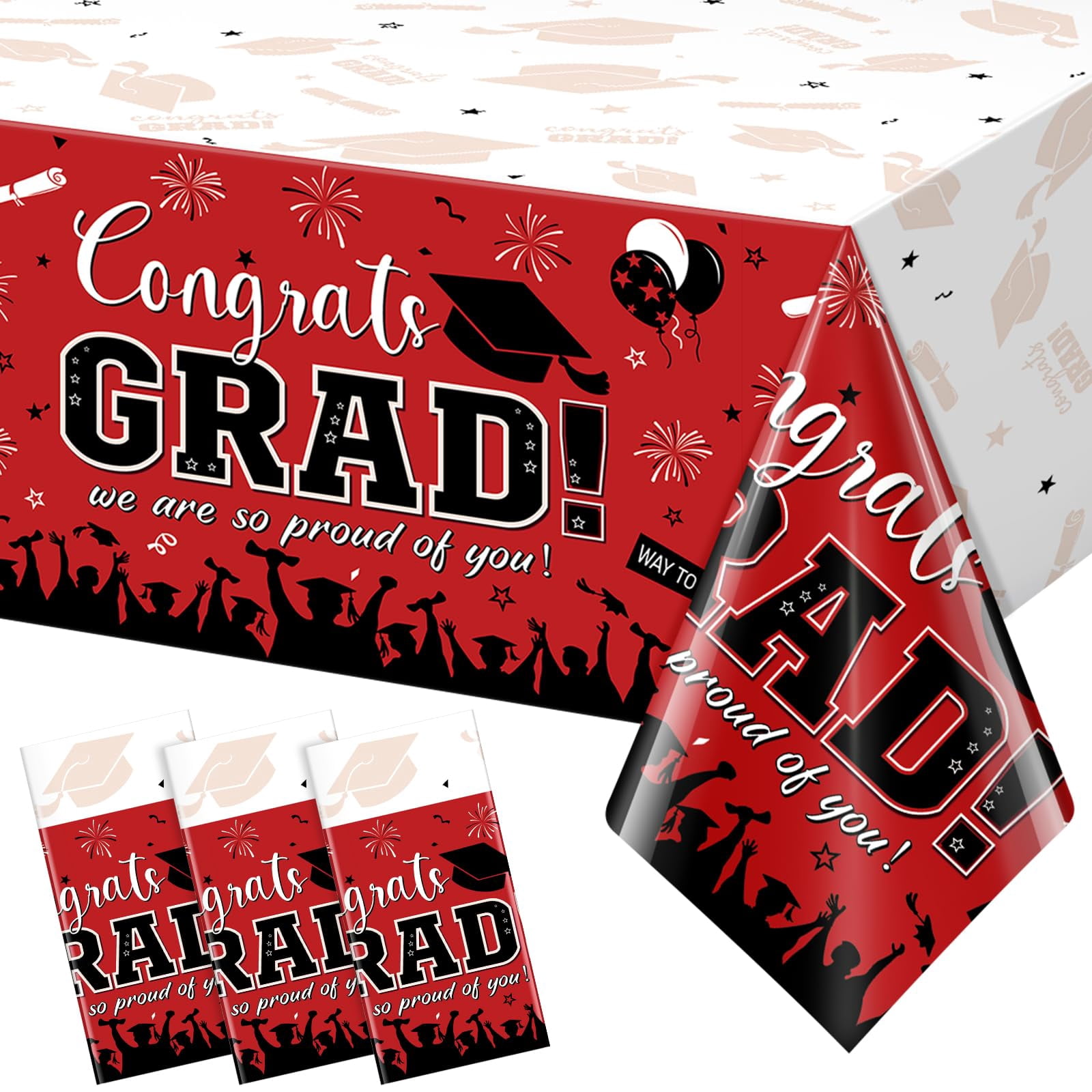3 Pack Graduation Tablecloths, Rectangle Plastic Table Covers for ...