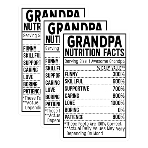 (3 Pack) Grandpa Nutrition Facts Decals - Funny Grandpa - Awesome ...