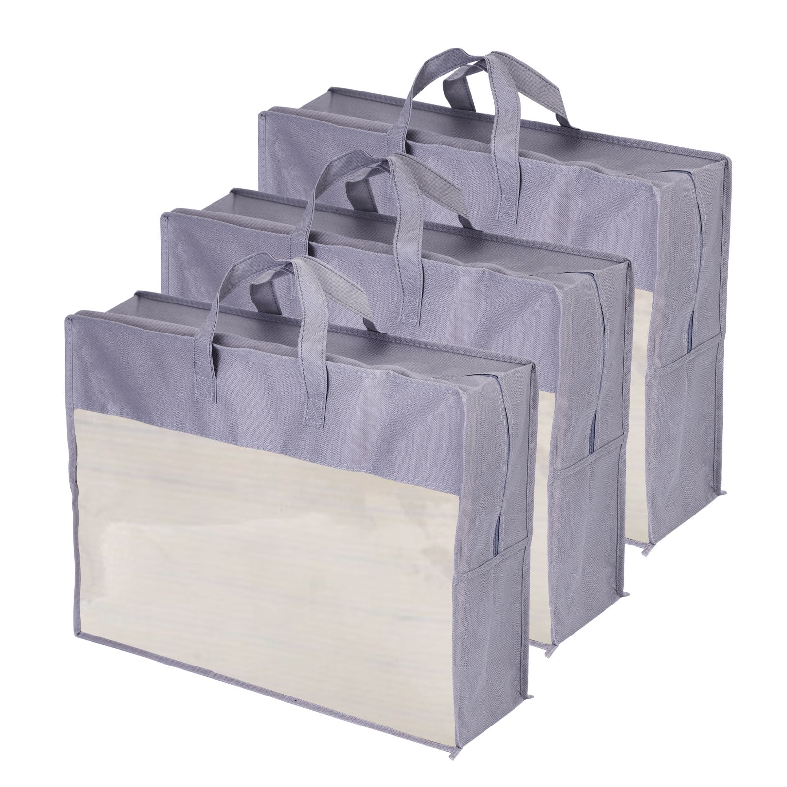 3 Pack Gray Clothes Storage Blanket Storage Bag with Clear Window ...