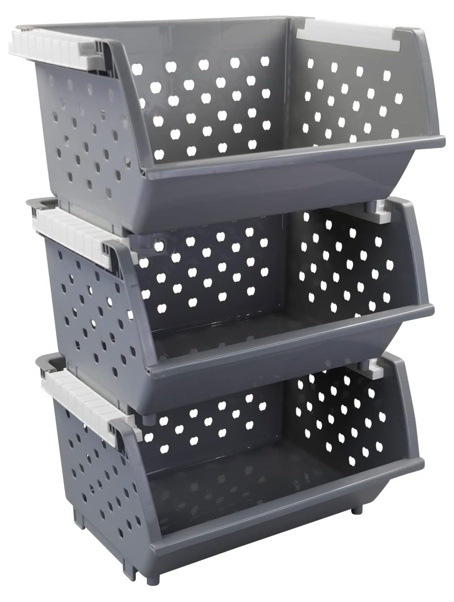 3 Pack Gray Large Stacking Basket Bin, Open Front Stackable Storage ...
