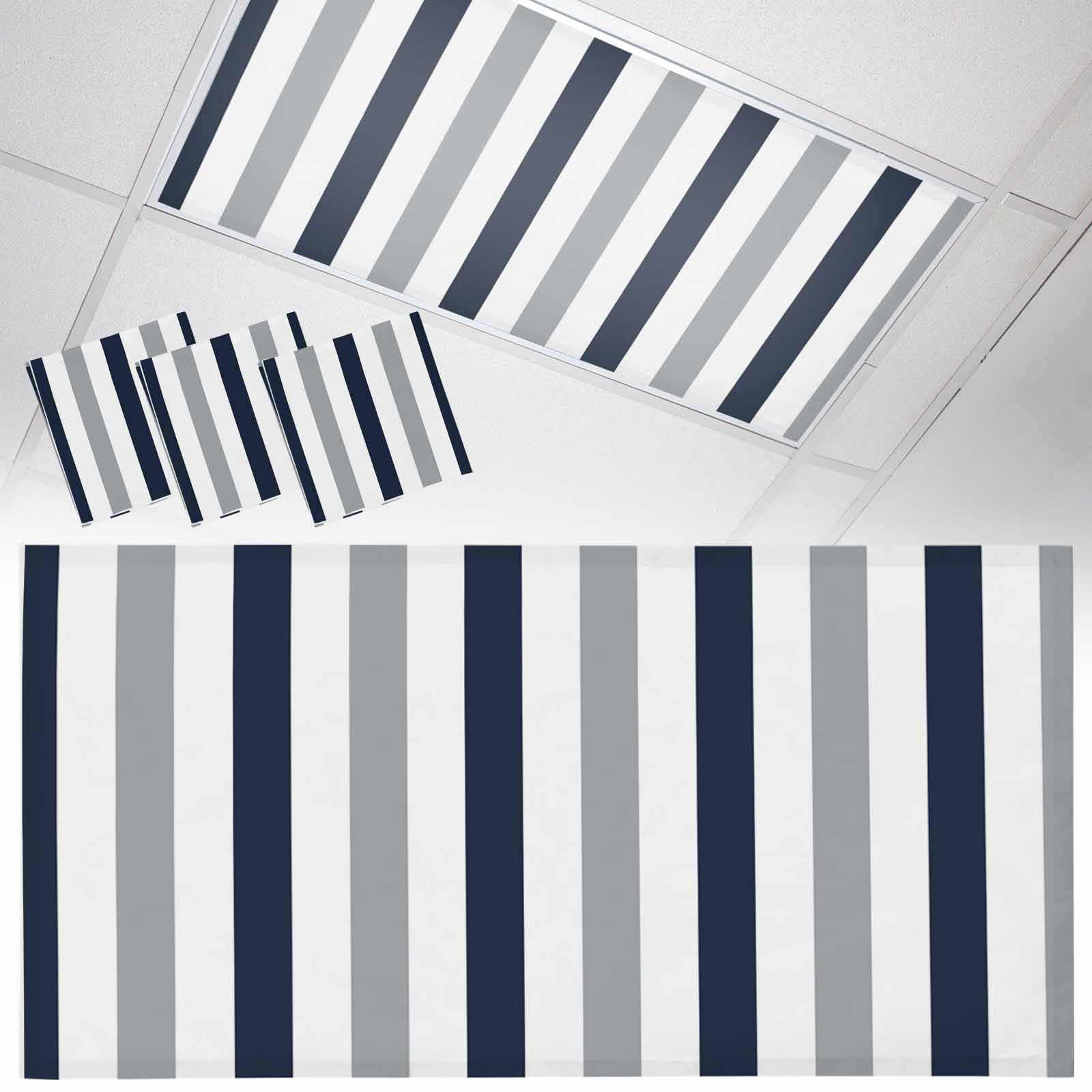 3 Pack Gray Navy Blue Striped Fluorescent Light Covers for Ceiling ...