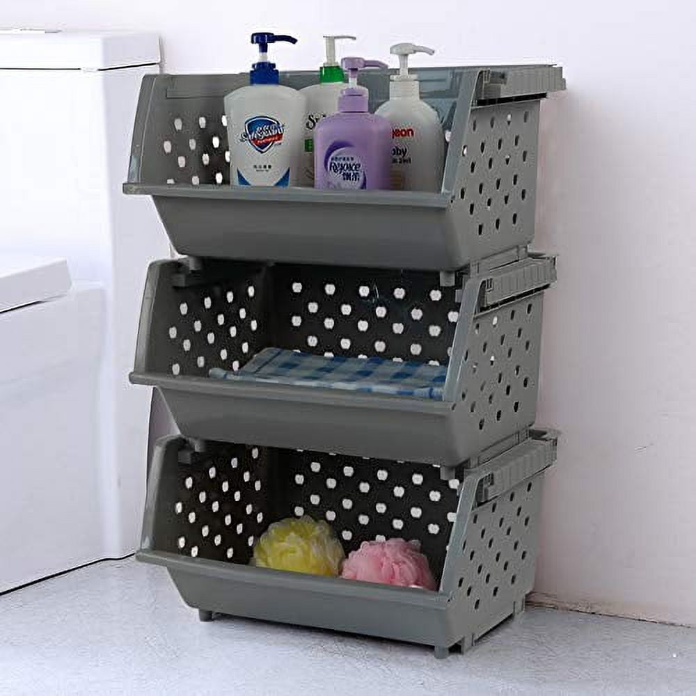 Begale 3-Pack Gray Plastic Stackable Detachable Storage Bin, Organizer ...