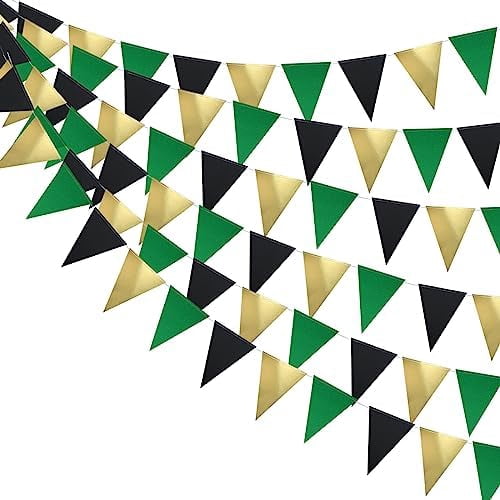 3 Pack Green Gold Birthday Decorations Triangle Flag Paper Pennant ...