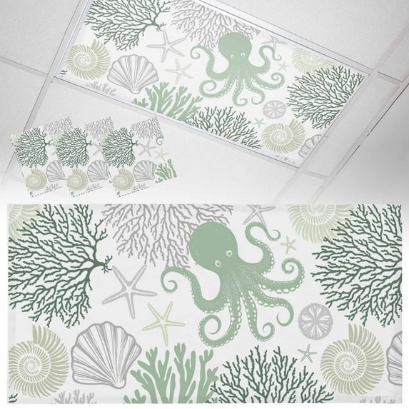 3 Pack Green Octopus Fluorescent Light Covers for Ceiling Lights Coral ...