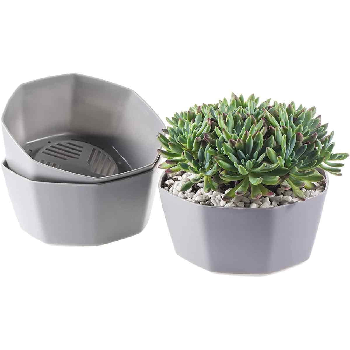 3 Pack Grey Flower Pots Outdoor Indoor Garden Planters, Plant ...