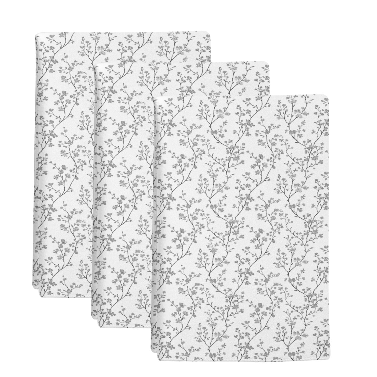 3 Pack Grey Flowers Kitchen Towels Branches Plants Decorative Dish ...