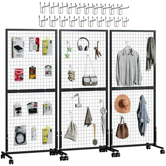 3 Pack Grid Wall Panel Rack, 3x6 Ft Metal Gridwall Display Stand with T ...