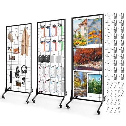 3-Pack Gridwall Panel Display Stand, 2' x 5.3' Ft Wire Grid Panels ...
