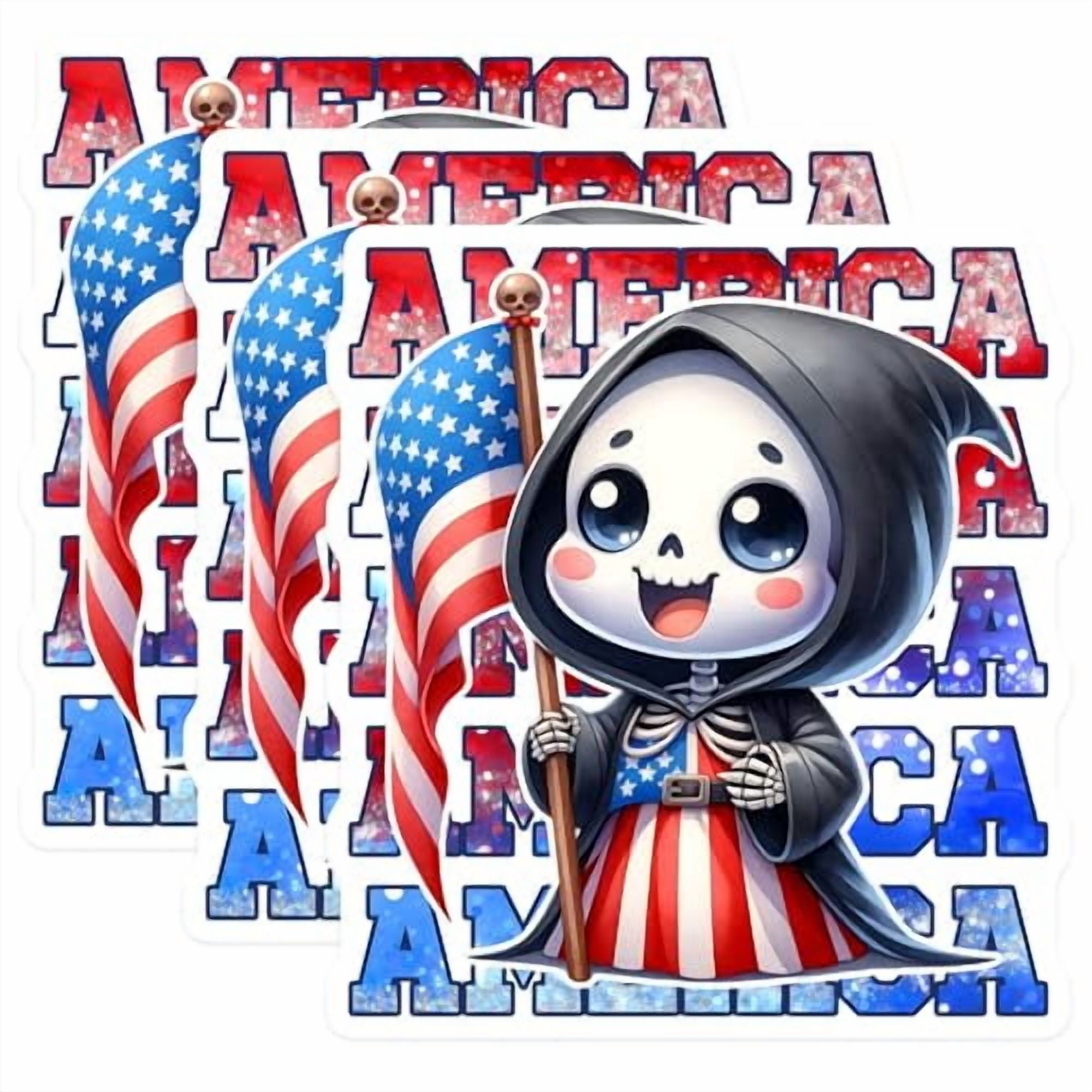 (3 Pack) Grim Reaper USA Flag Decals - Patriotic Laptop Decals - Cute ...