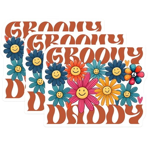 (3 Pack) Groovy Daddy Decals - Retro Flower Power - 70s Dad Laptop - 3 ...