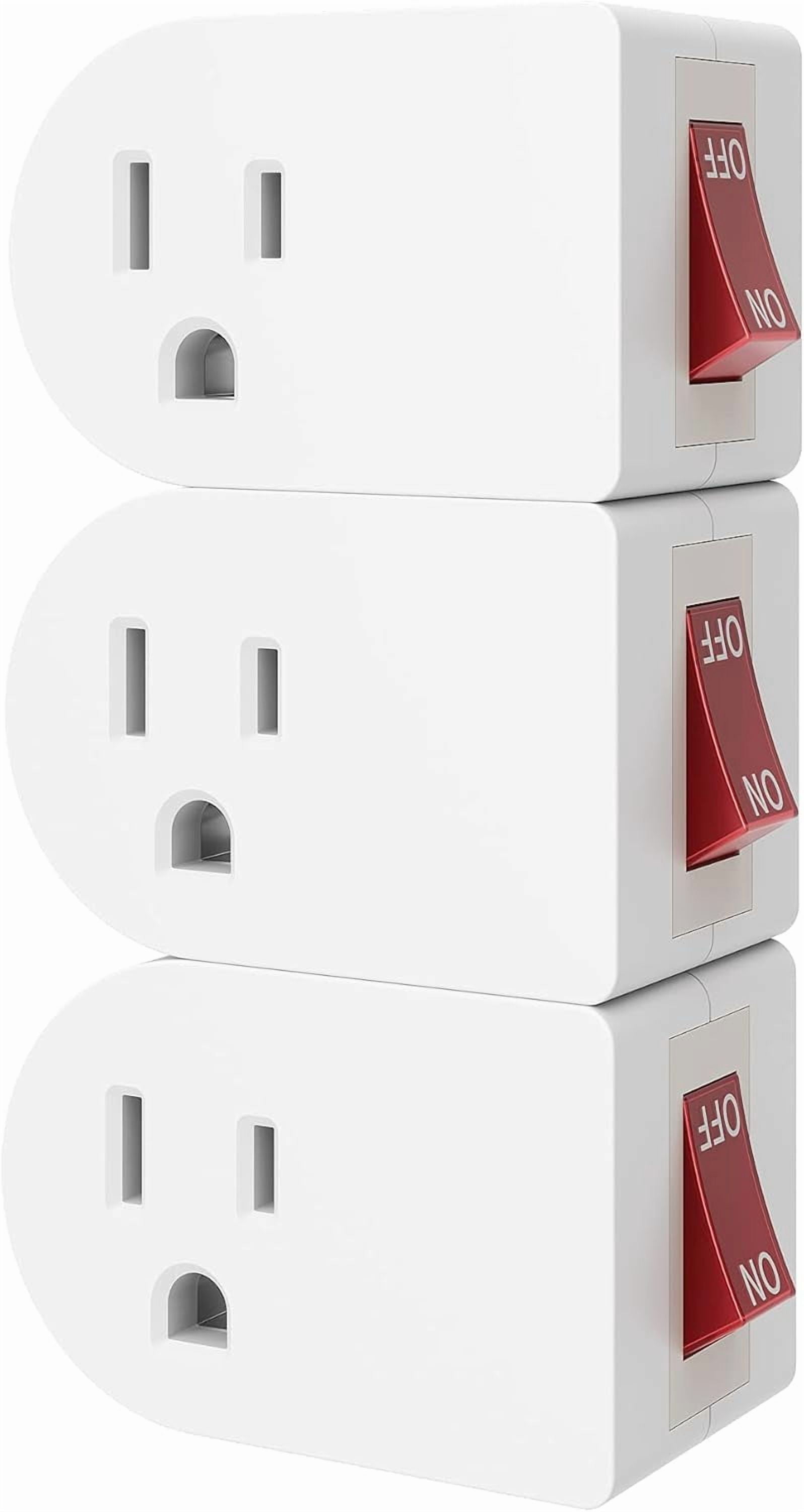 3 Pack Grounded Outlet Wall Tap Adapter with On/Off Power Switch，Single ...