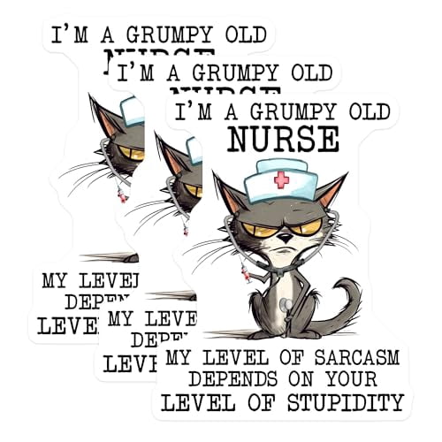 (3 Pack) Grumpy Nurse Cat Decals - Funny Laptop Decals - Sarcastic ...