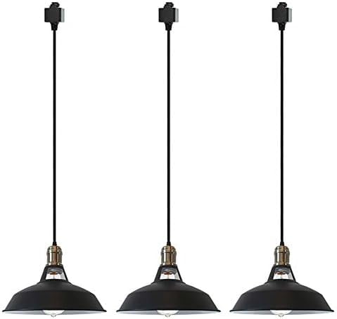 3-Pack H-Type Track Light Dimmable Pendants 4.9ft Black Cord Black Lampshade Restaurant ...