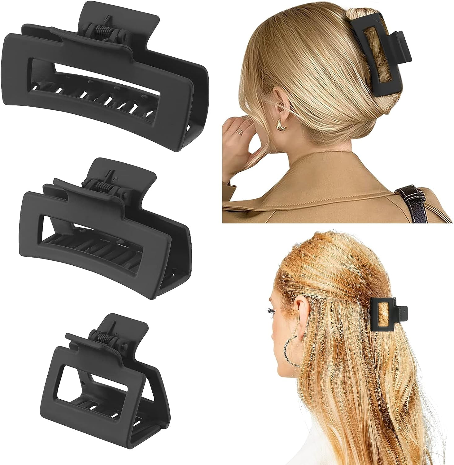 3 Pack Hair Claw Clips, Square Rectangular Claw Hair Clips for Women ...