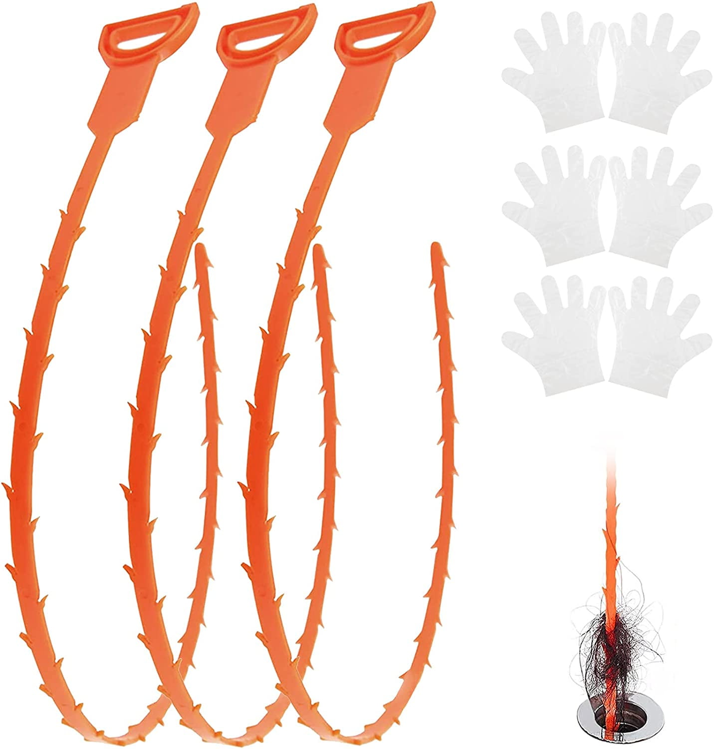 3-Pack Hair Drain Cleaner, 20 Inch Snake Tool for Tubs, Showers ...