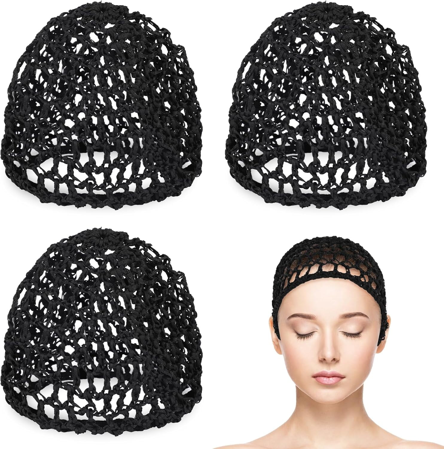 3 Pack Hair Nets Cap Sleeping Hairnet Mesh Crochet Hair Net Rayon Knit ...