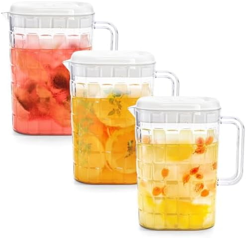 3-Pack Half Gallon Plastic Pitchers with Lids, 2 Quart Fridge Juice ...