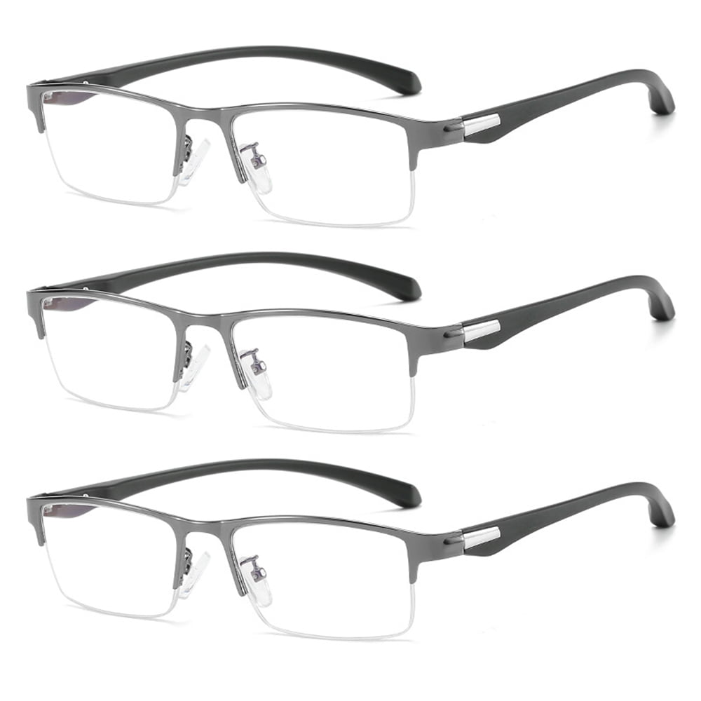 3 Pack Half Rimless Reading Glasses Metal Blue Light Blocking Business ...