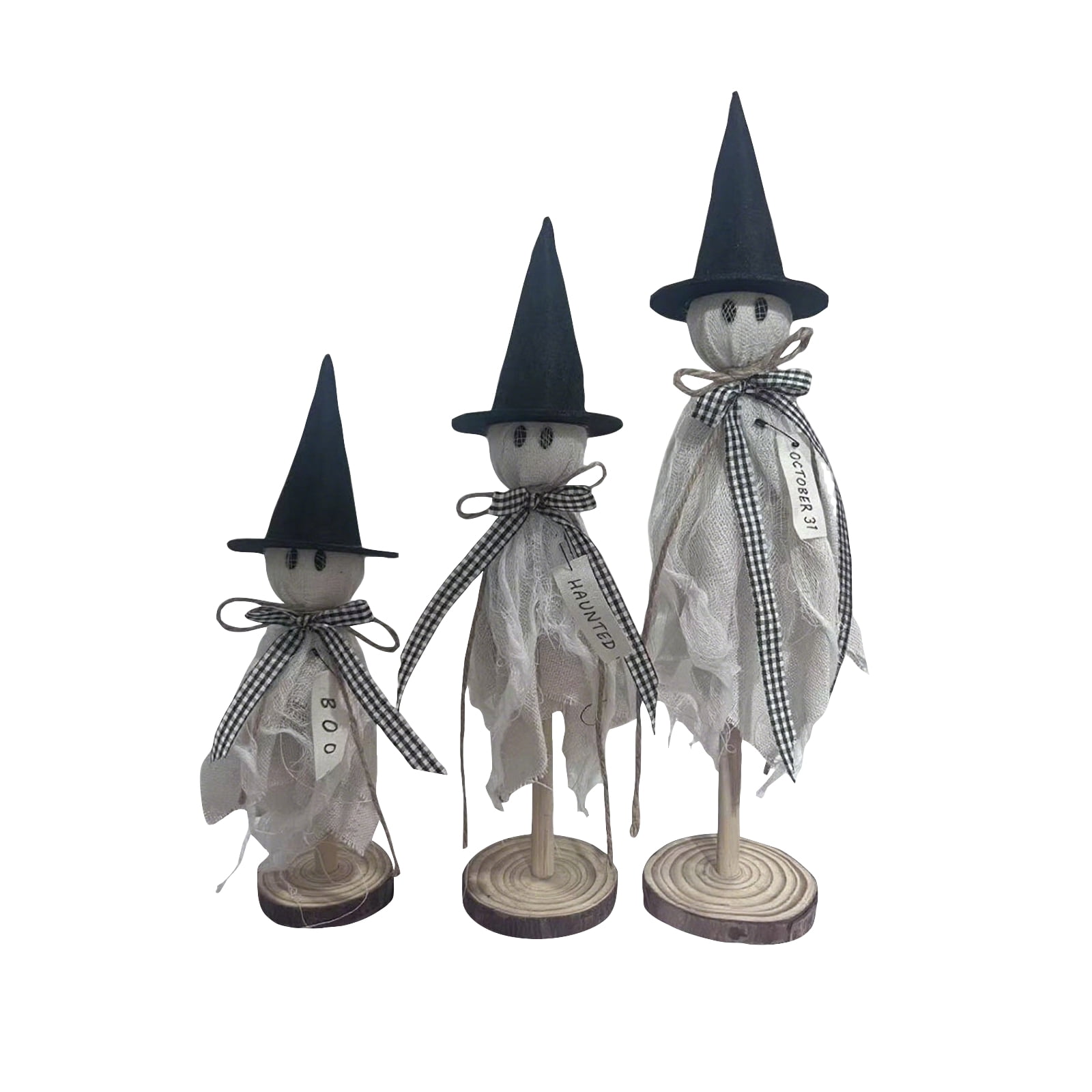 3-Pack Halloween Desktop Decorations with Wooden Stand, Three Different ...