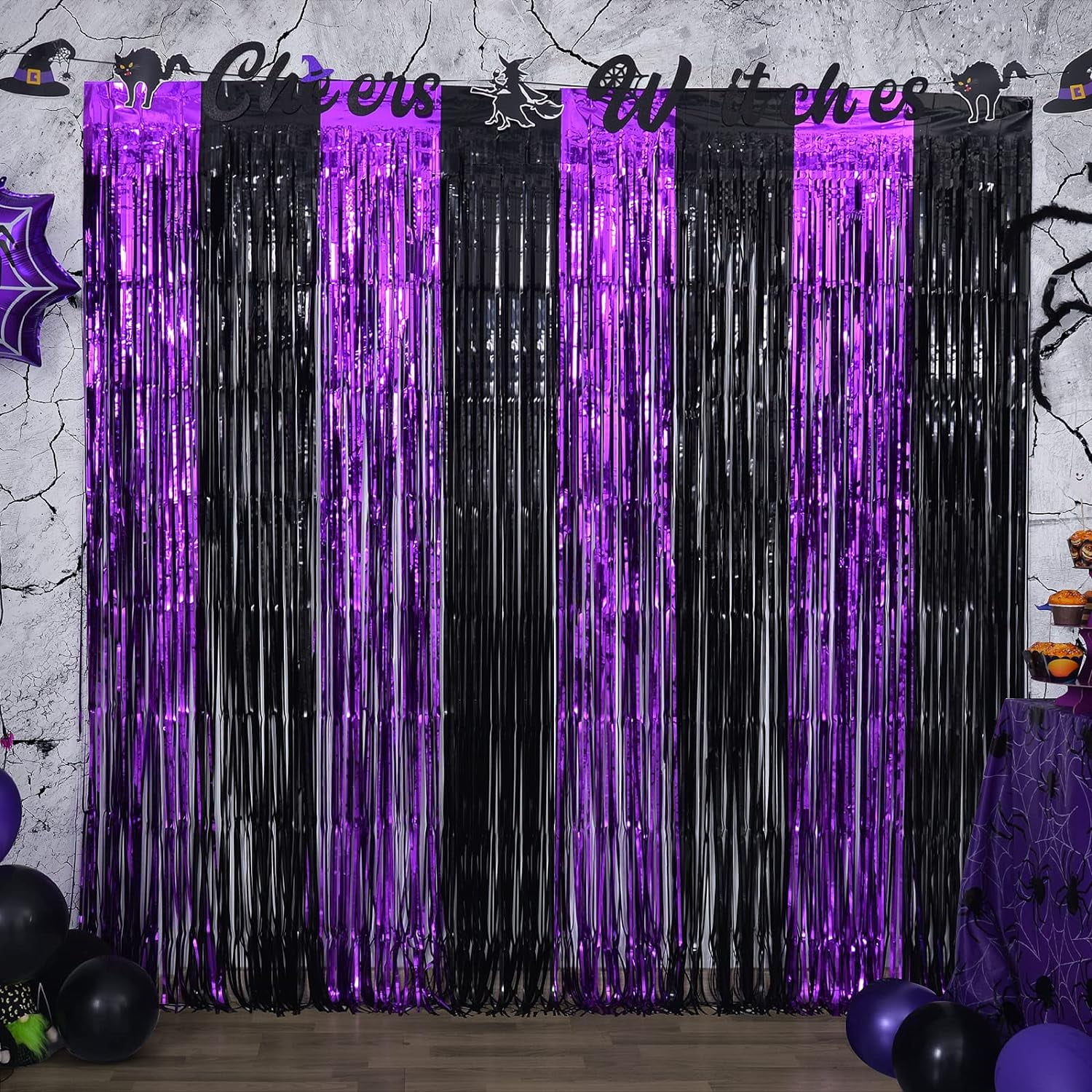3 Pack Halloween Party Decorations,Black and Purple Tinsel Foil Fringe ...