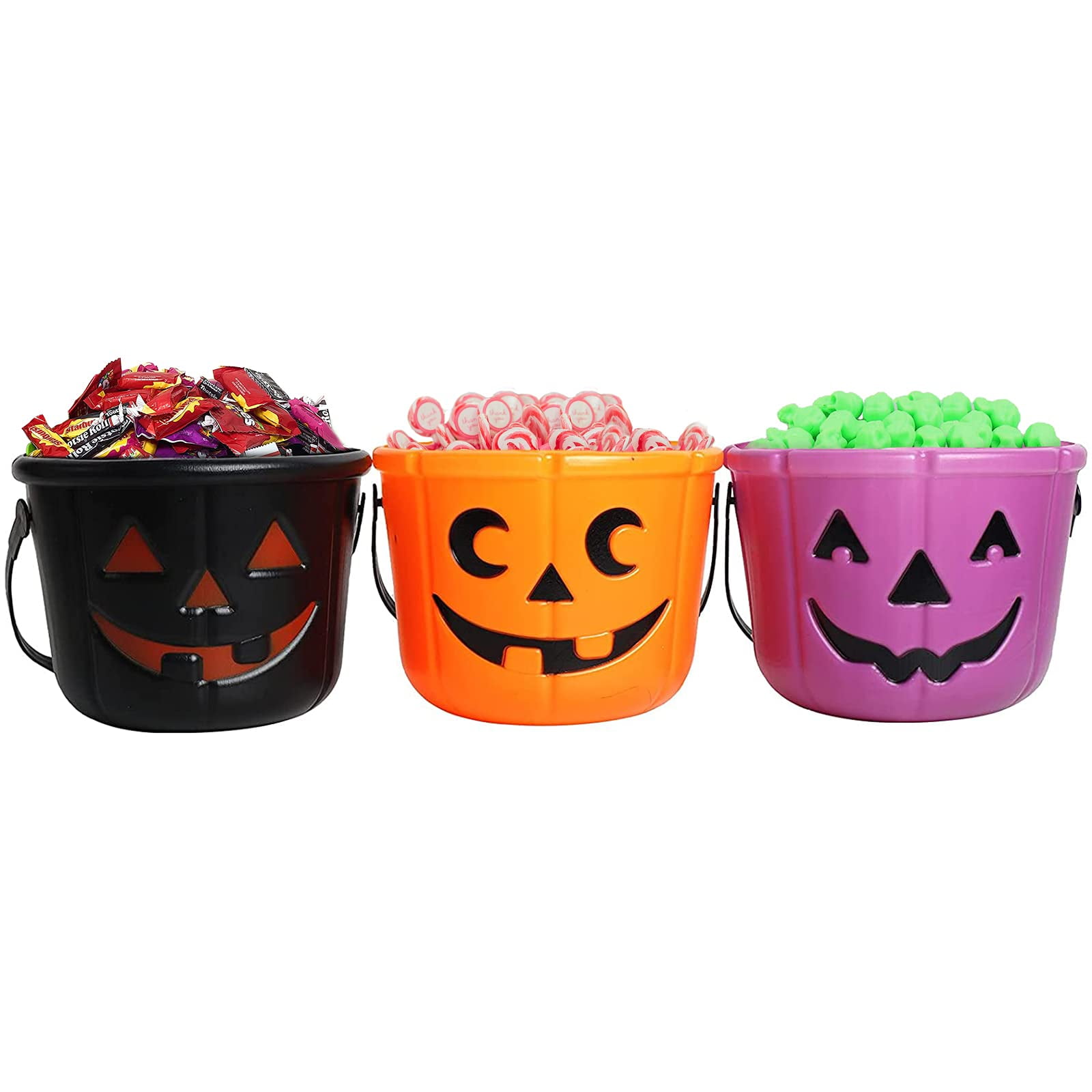 3 Pack Halloween Pumpkin Candy Bucket, Large Plastic Trick or Treat ...
