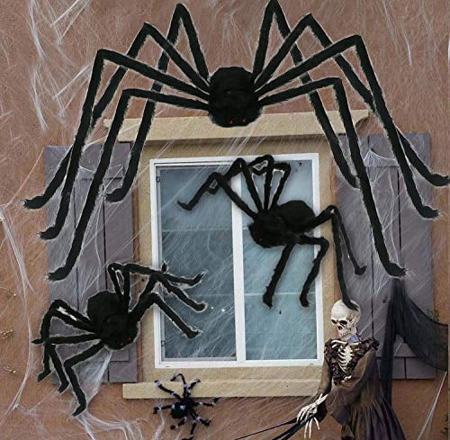3 Pack Halloween Realistic Spider Decoration Set, Scary Hairy Giant ...