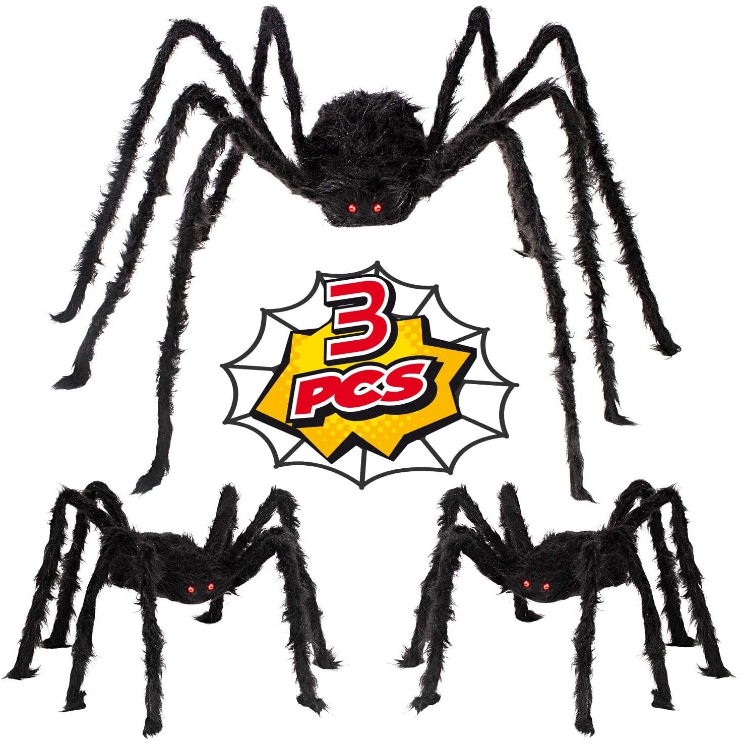 3 Pack Halloween Realistic Spider Decoration Set, Scary Hairy Giant ...