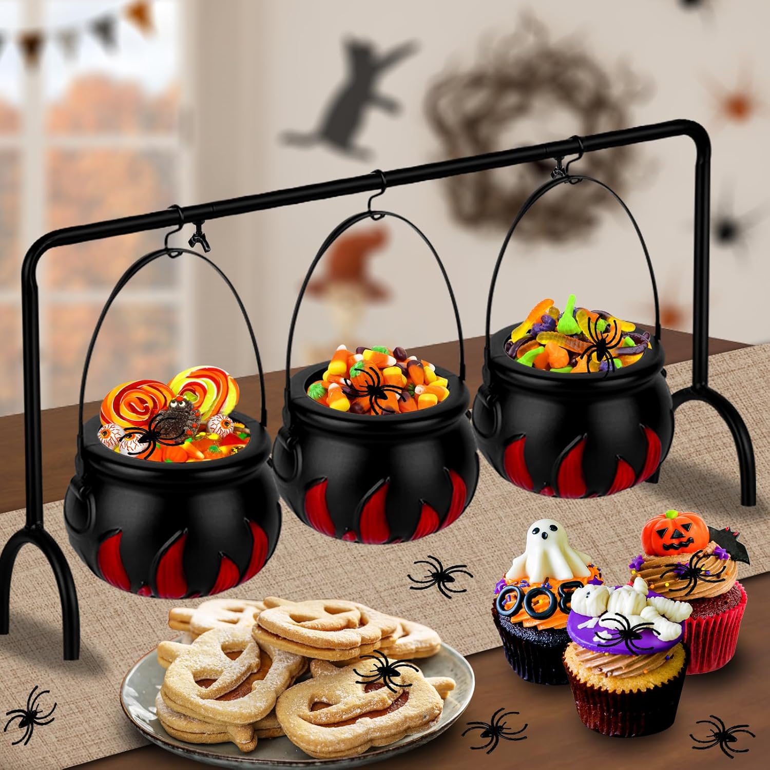 3 Pack Halloween Witch Cauldron Candy Servers Decor Plastic Kettle ...