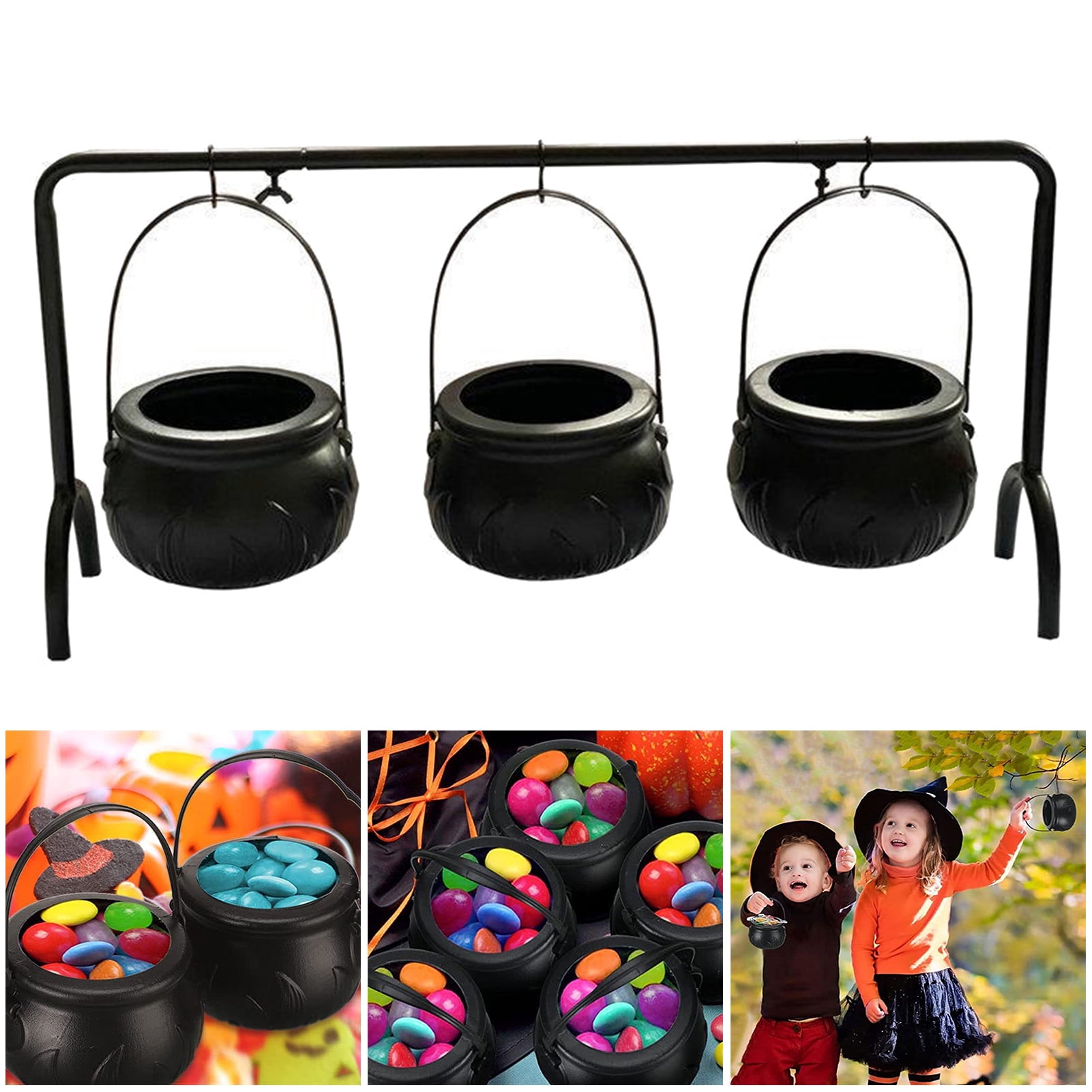 3 Pack Halloween Witch Cauldron with Rack Trick or Treat Candy Bowls ...