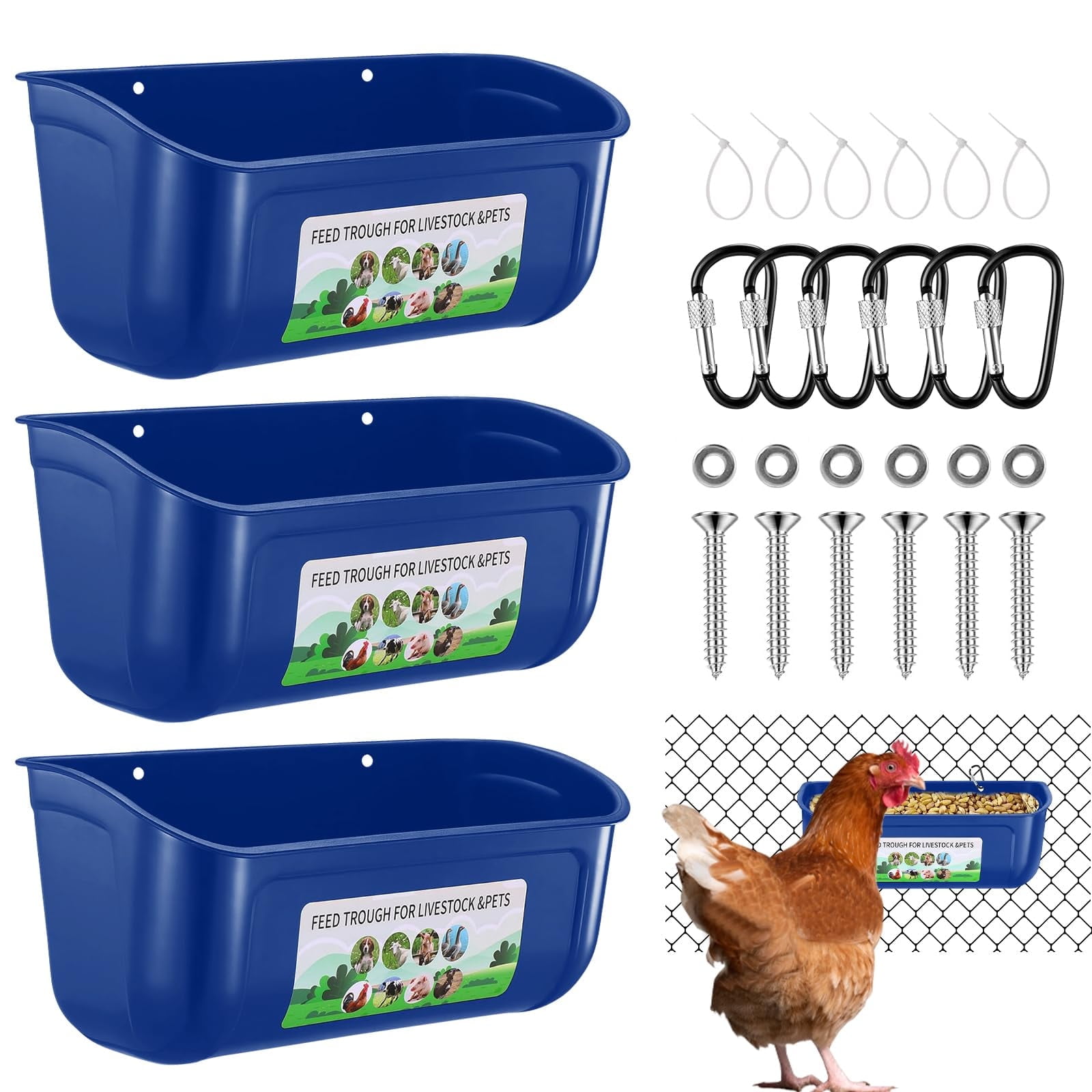 3 Pack Hanging Chicken Feeder Trough, Duck Feeders and Waterers with ...