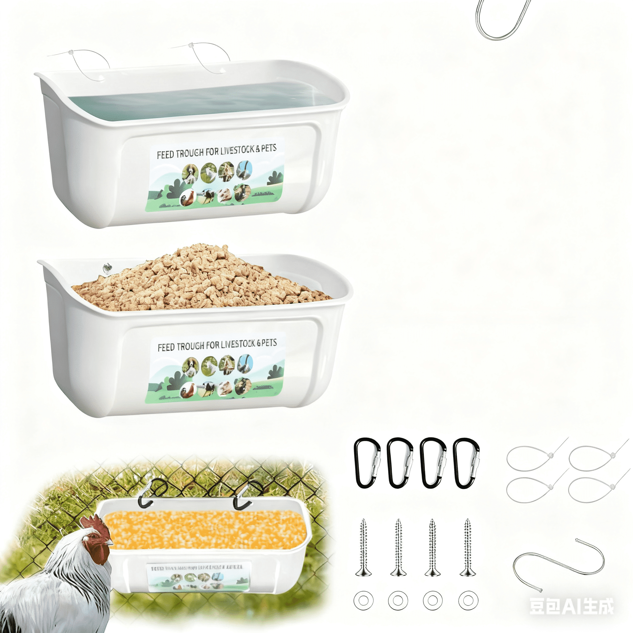 3 Pack Hanging Chicken Feeder Trough, Duck Feeders and Waterers with ...