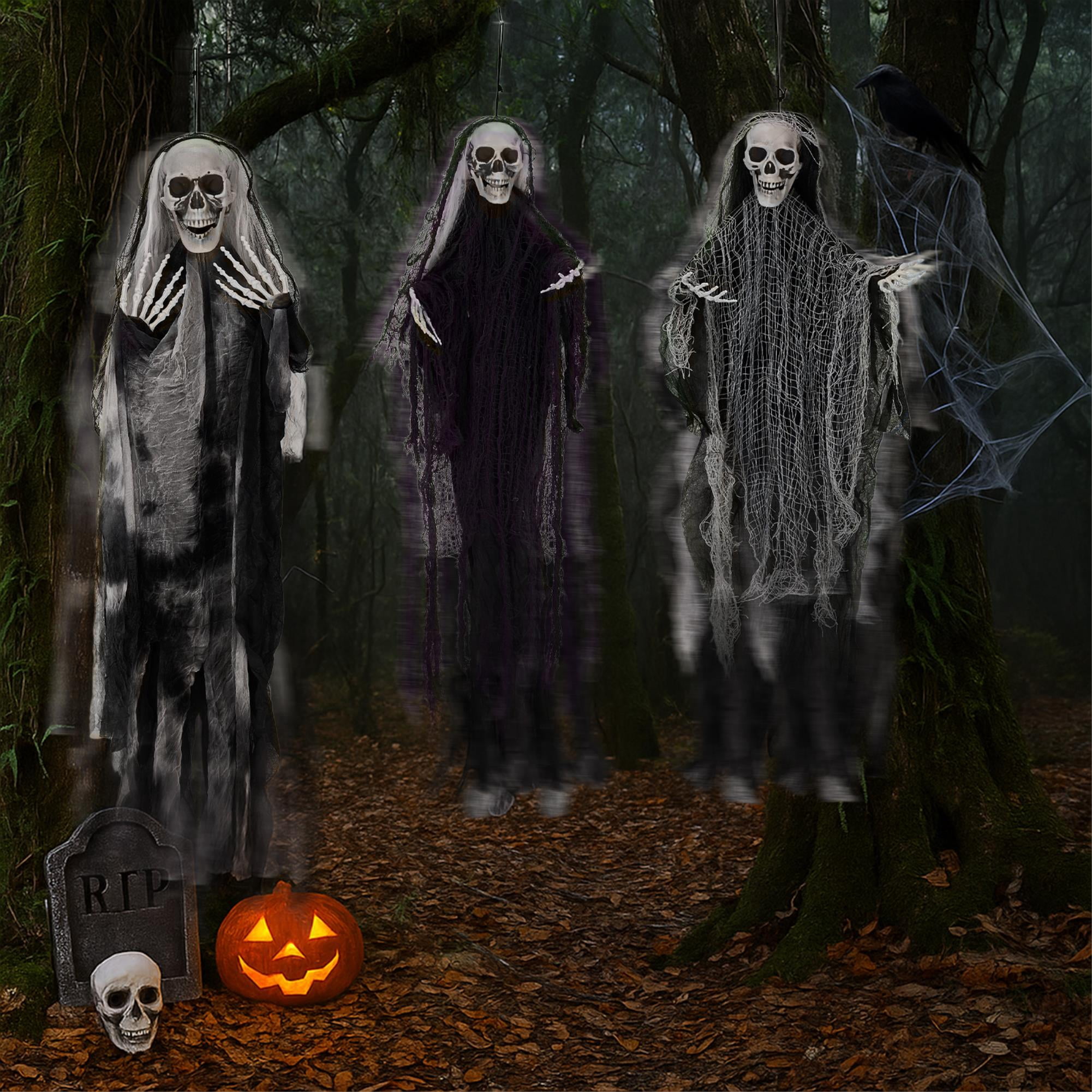 3 Pack Hanging Halloween Skeleton Ghosts Decorations, Grim Reapers for ...