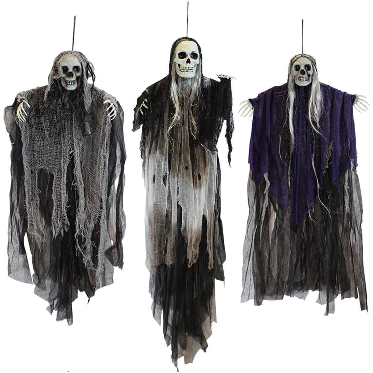 3 Pack Hanging Halloween Skeleton Ghosts Decorations, Grim Reapers for ...