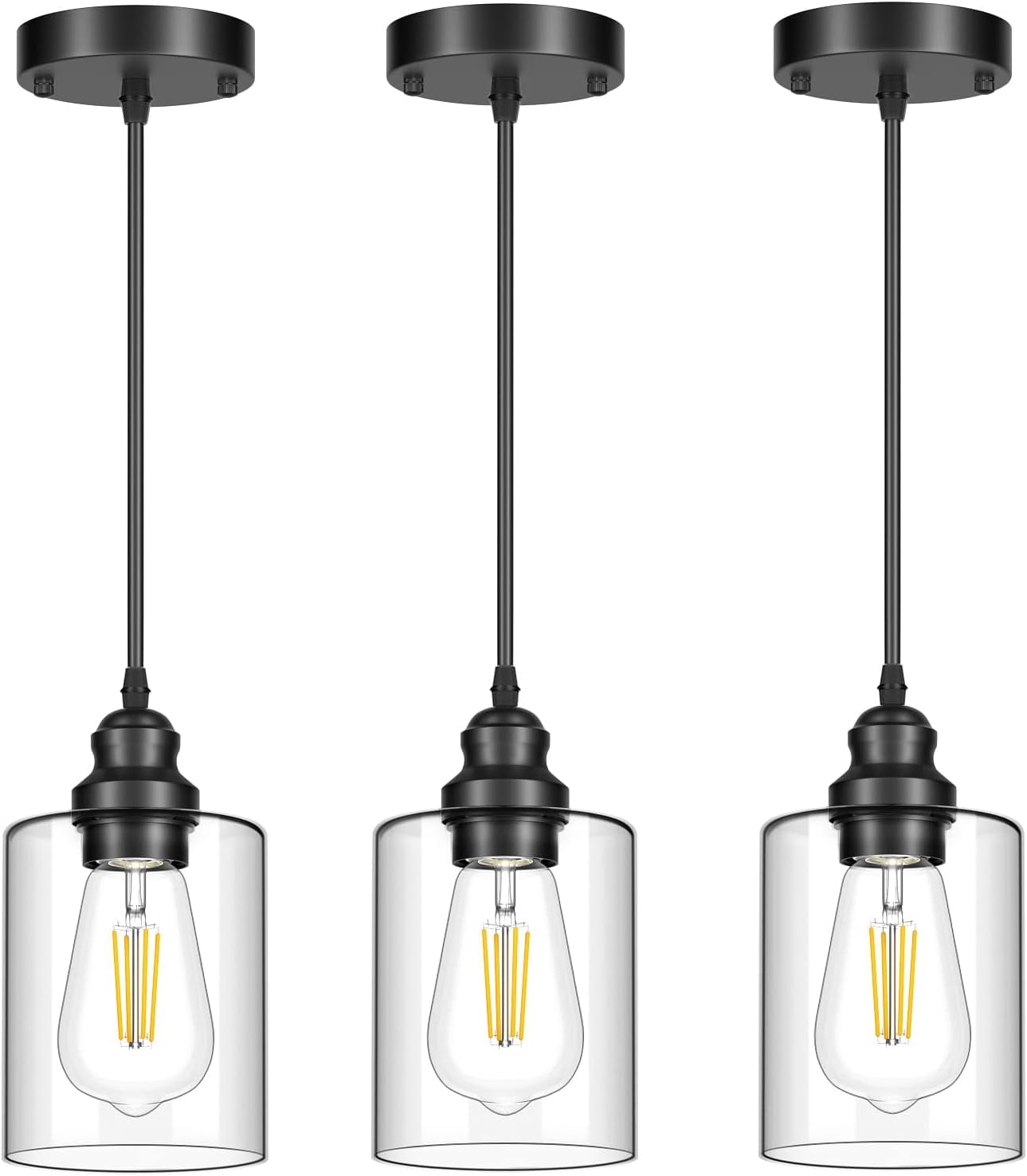 3 Pack Hanging Pendant Lighting Fixtures, Adjustable Black Hanging ...