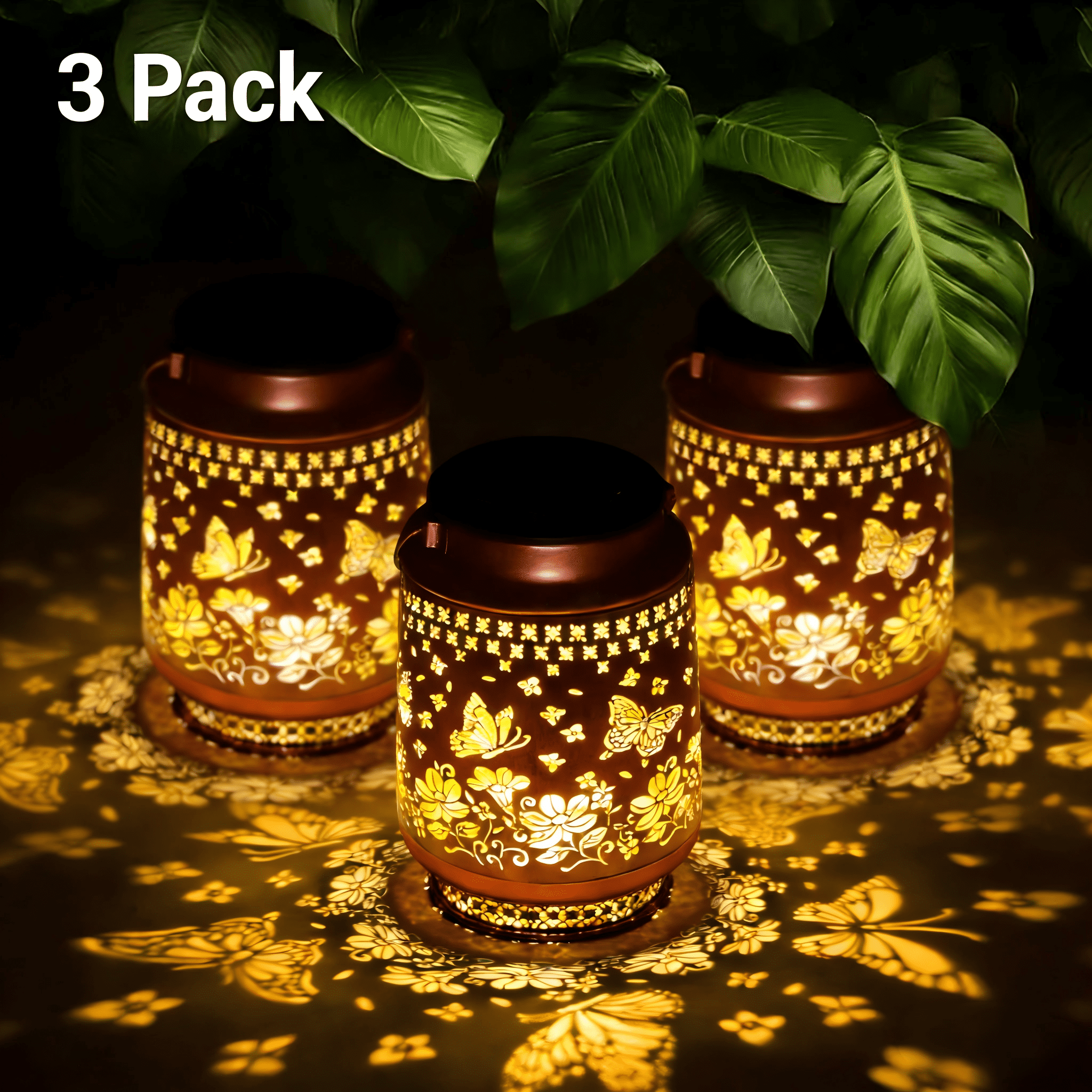 3 Pack Hanging Solar Lanterns Outdoor Waterproof,Butterfly and Rose LED ...