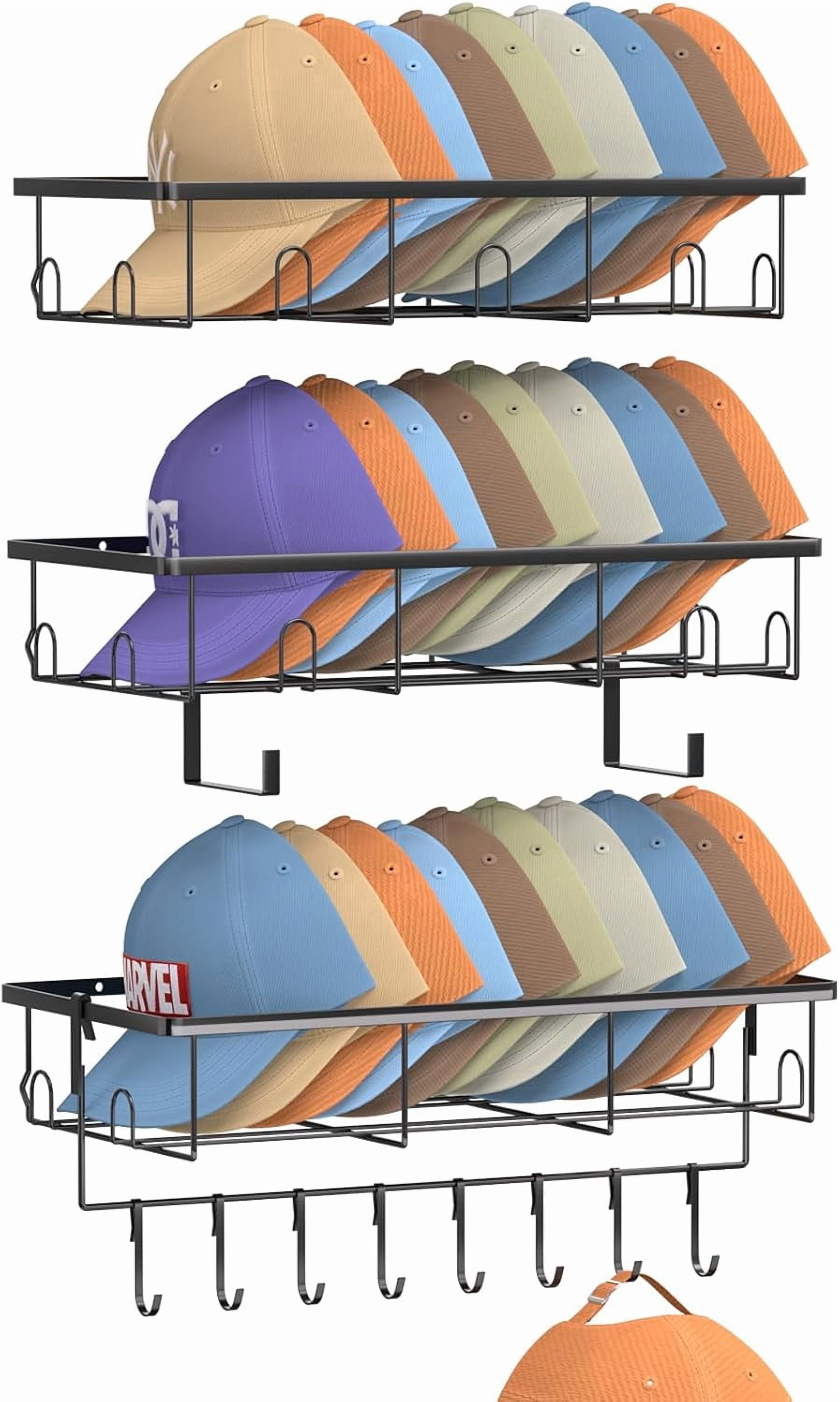 3 Pack Hat Rack for Wall - Hat Organizer for Baseball Caps Wall Mounted ...