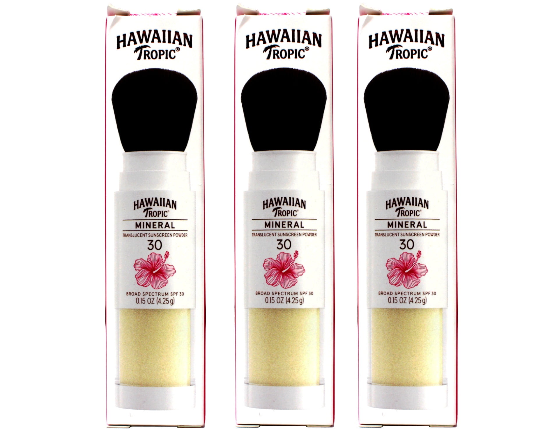 Hawaiian Tropic Mineral Sunscreen Powder Brush SPF 30, 3 Pack, 0.15oz ...