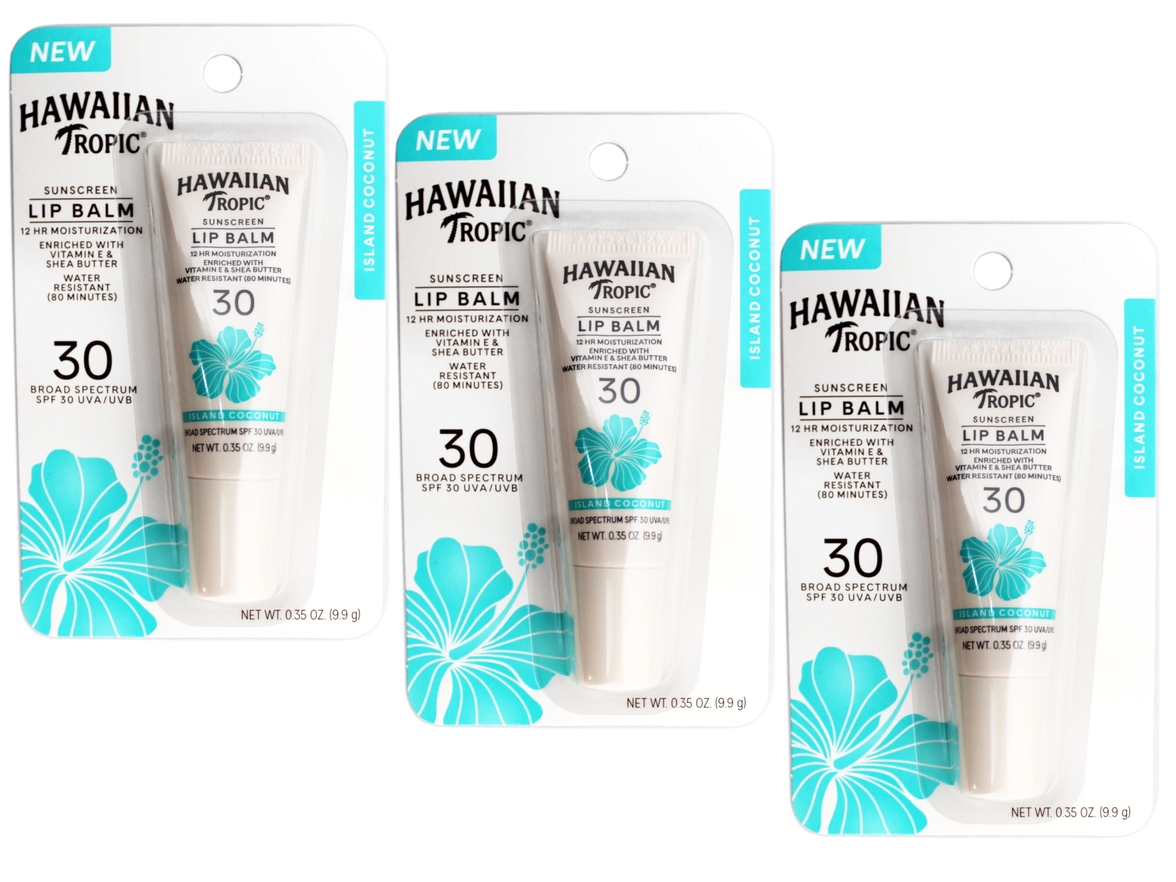3 Pack - Hawaiian Tropic Sunscreen Lip Balm with Vitamin E & Shea ...