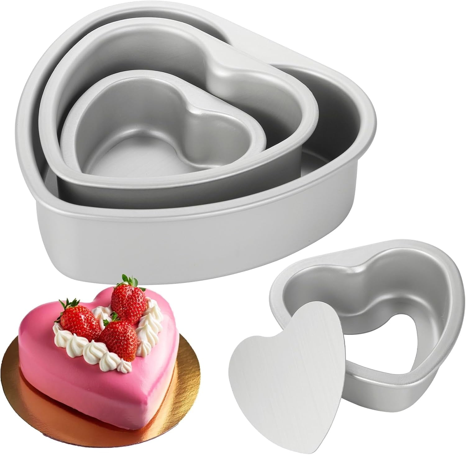 3 Pack Heart Shaped Cake Pans (4/6/8 Inch), Nonstick Baking Pans with ...