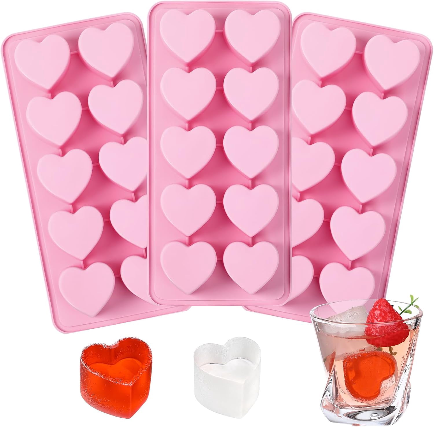 3 Pack Heart Shaped Ice Cube Tray Heart Ice Cube Molds Valentine ...