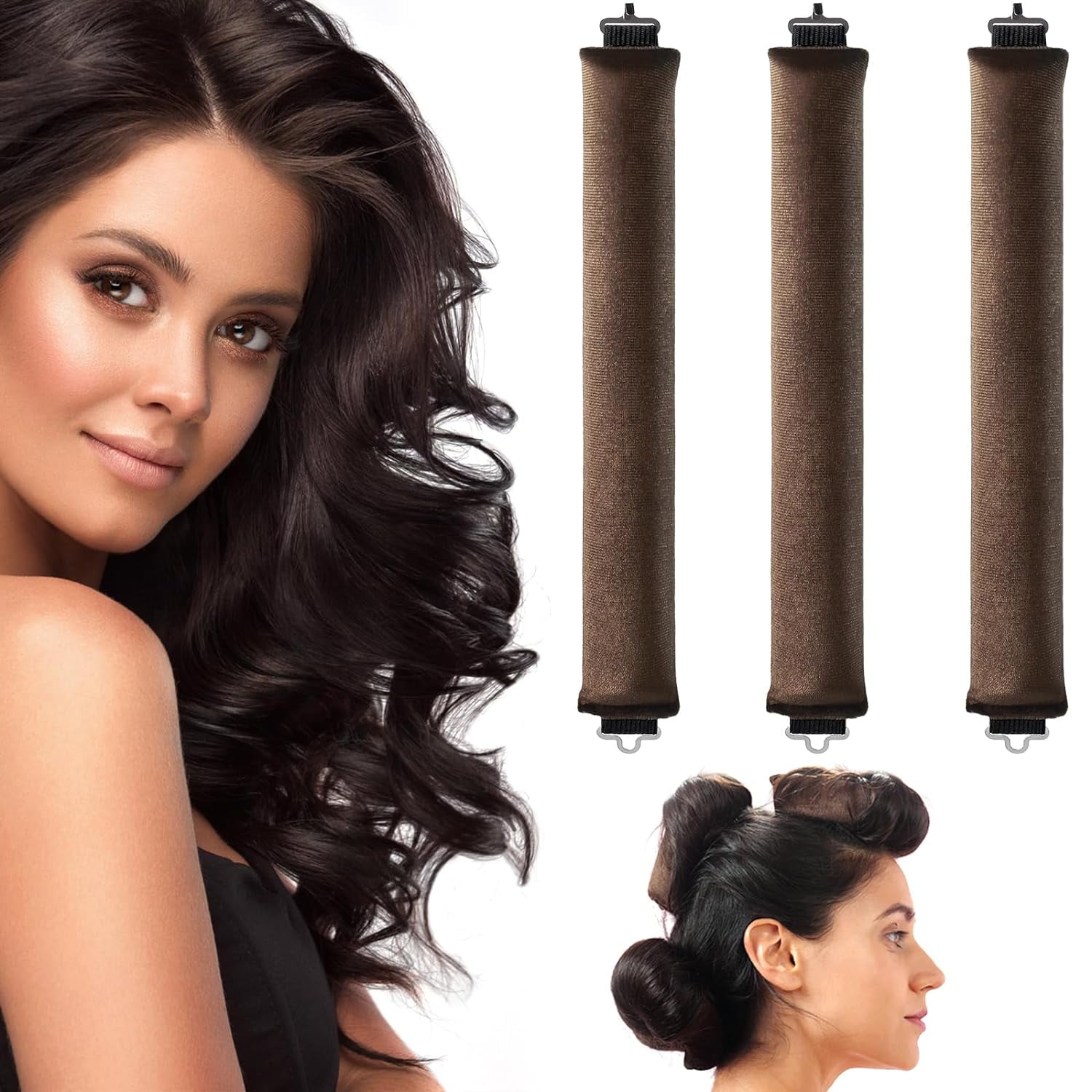 3 Pack Heatless Hair Curler, Flexi Rods with Hook, Heatless Curling Rod ...