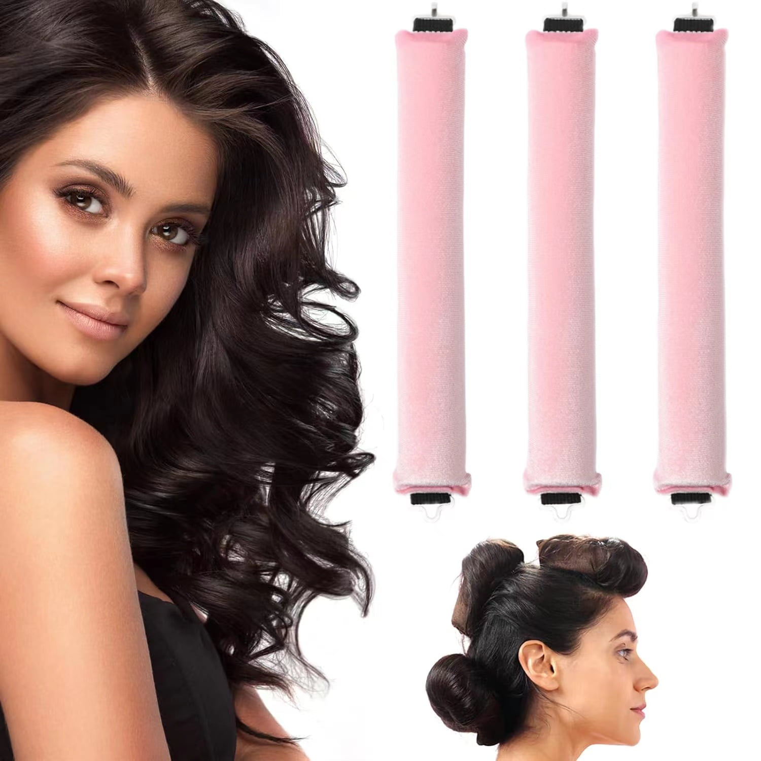 3 Pack Heatless Hair Curler, Flexi Rods with Hook, Heatless Curling Rod ...