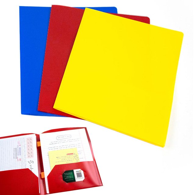 3 Pack Heavy Duty Plastic Folders 2 Pockets Portfolio Letter Paper ...